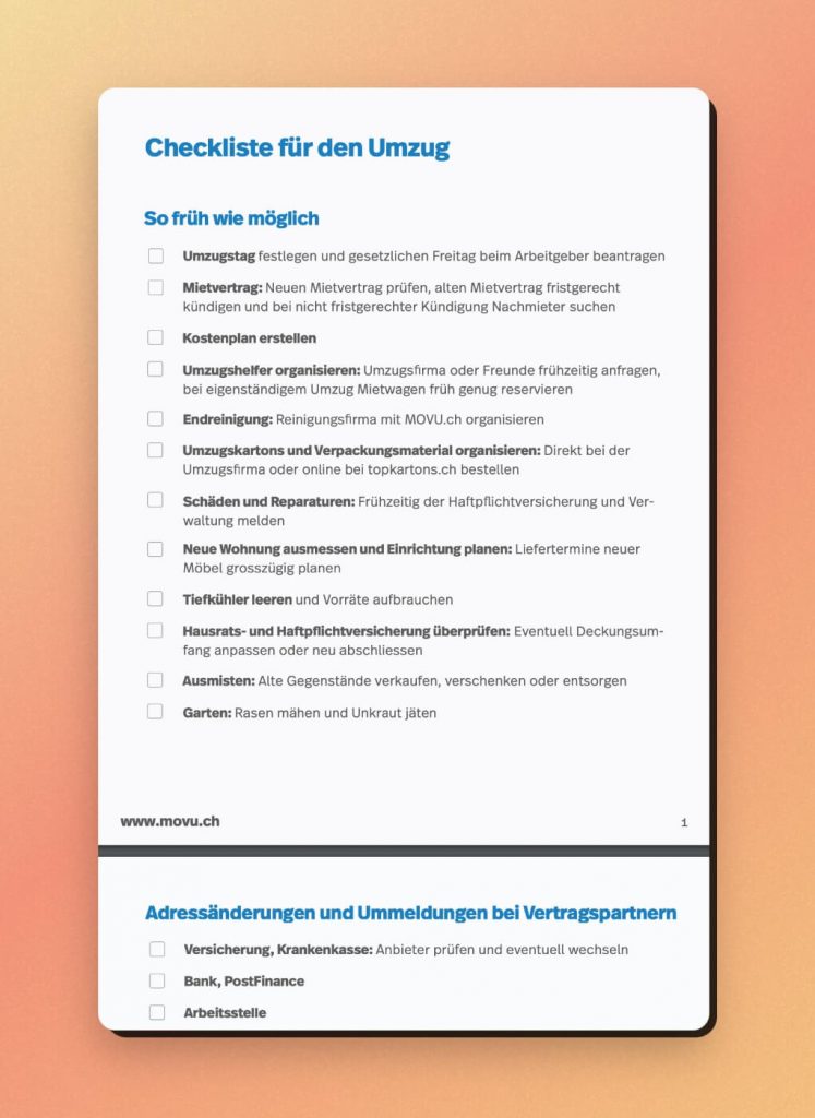 Checkliste Umzug: Detaillierte Umzugscheckliste - Mit gratis PDF | MOVU