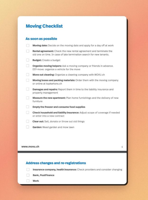 The checklist for your move – Find tips and tricks here | MOVU