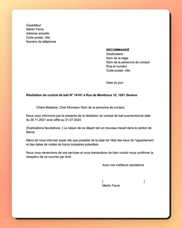 Modèle de lettre de résiliation de contrat de bail 2024 | MOVU